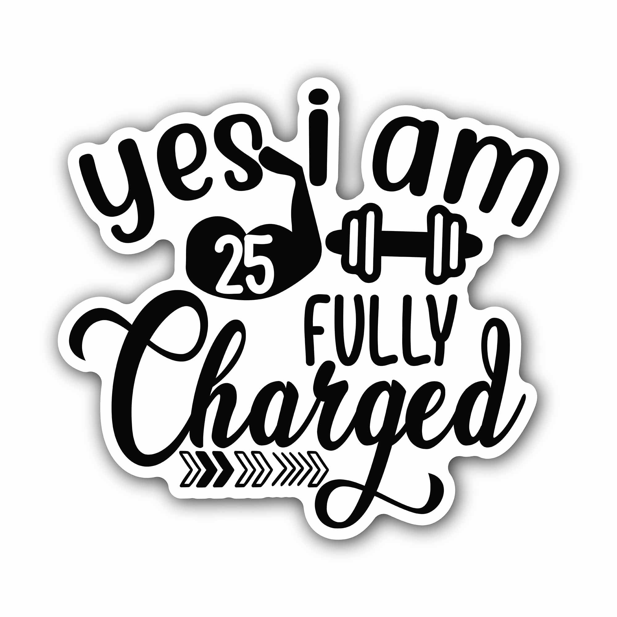 Yes I Am Fully Charged Text Sticker, Waterproof Vinyl Decal Sticker In