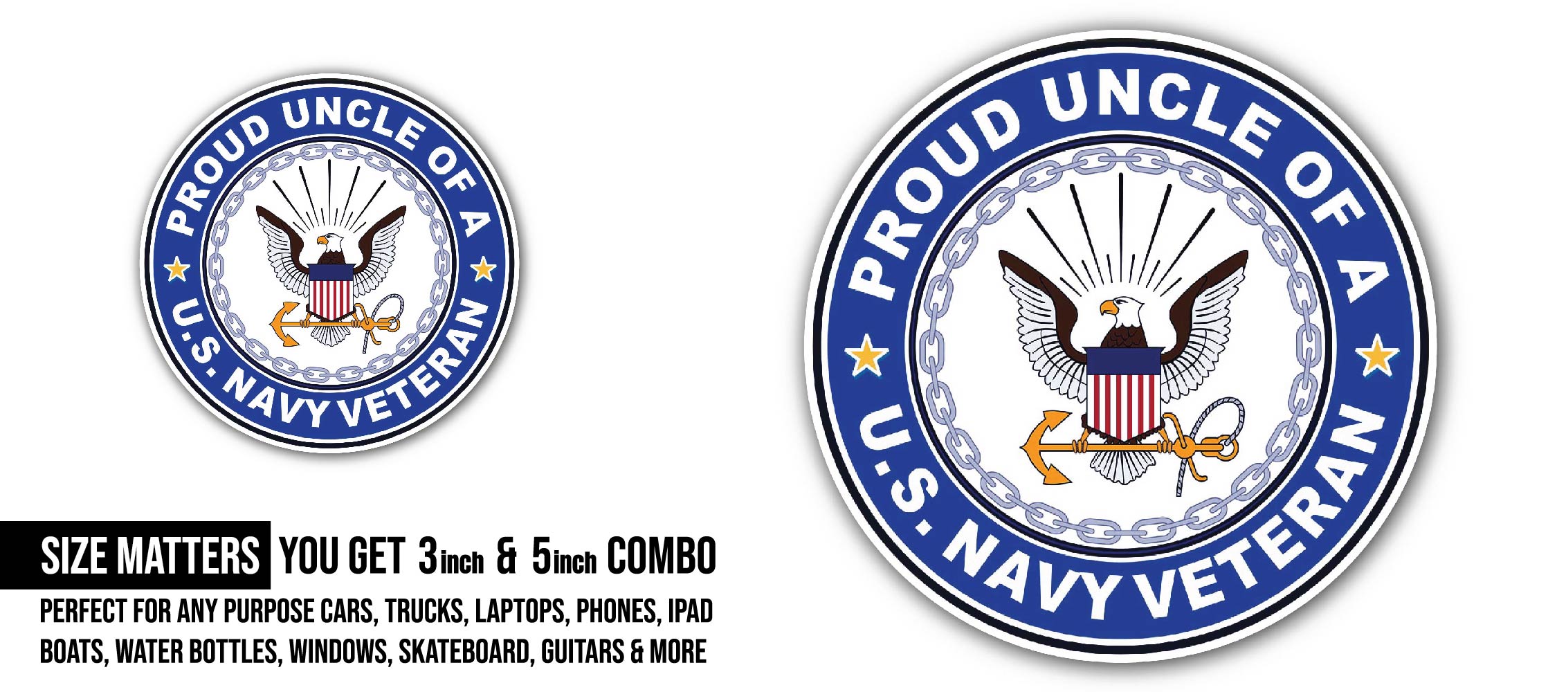 U.S. Navy Veteran Proud Uncle Sticker, Waterproof Vinyl Decal Sticker