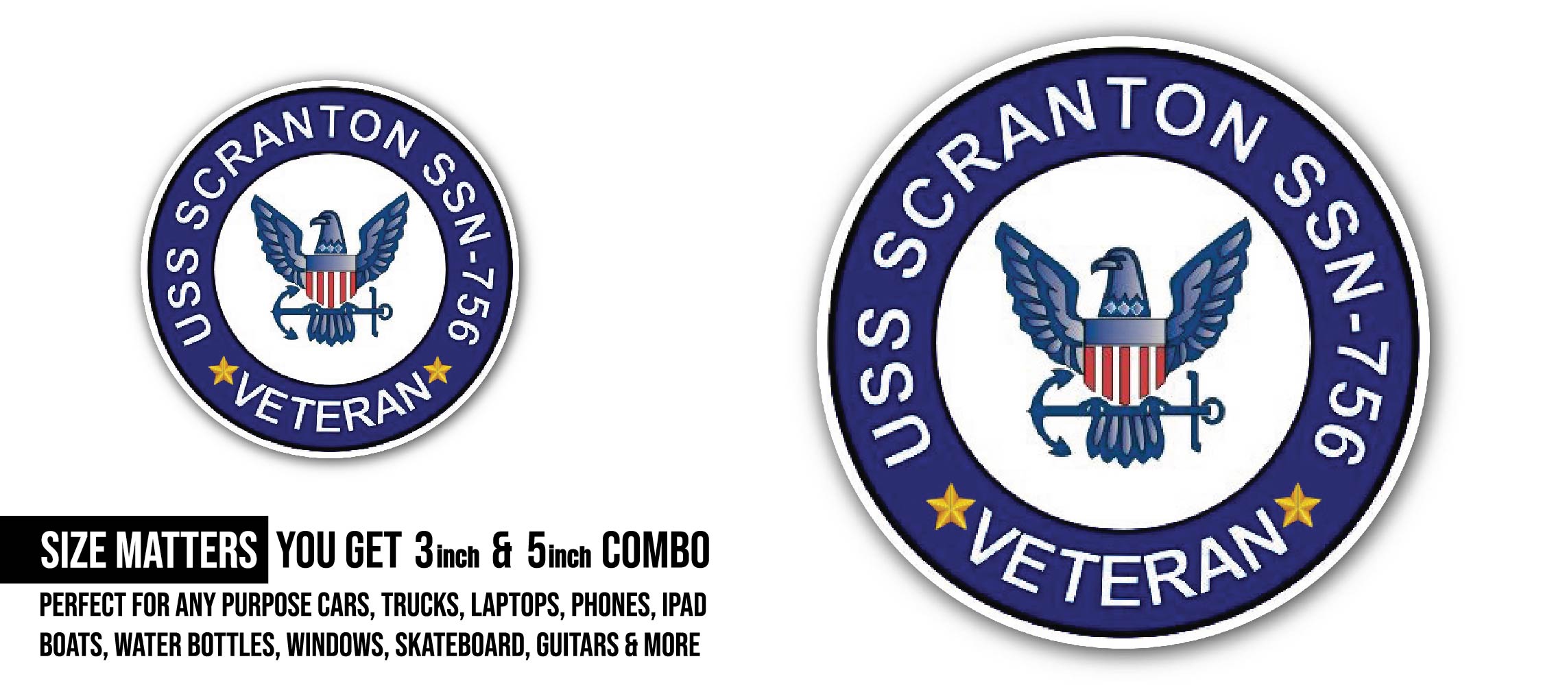 USS Scranton SSN-756 Veteran Sticker, Waterproof Vinyl Decal Sticker I